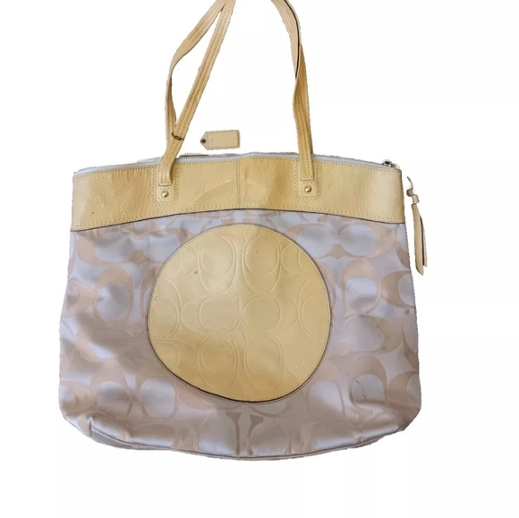 Coach | Bags | Coach Laura Beige Signature Canvas And Leather Tote ...